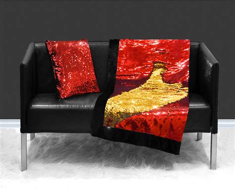 Reversible Sequin Sparkle Red To Gold Throw Blanket 50 X 60