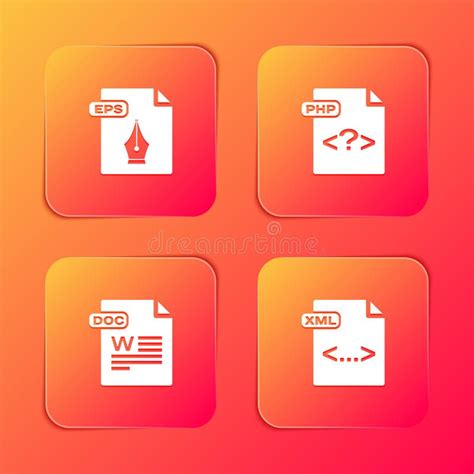 Set Eps File Document Php Doc And Xml Icon Vector Stock Vector