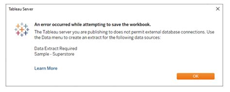 Error Data Extract Required Saving Workbook To Tableau Public