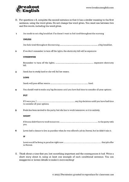 Real And Unreal Conditional Sentences Breakout English
