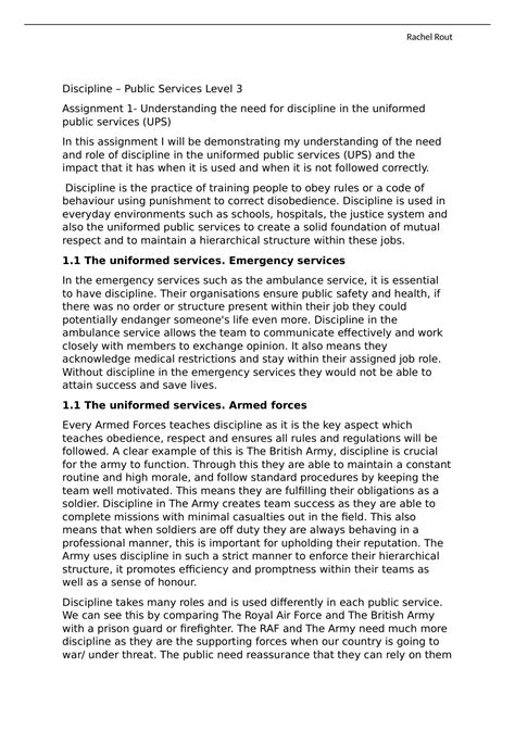 Discipline Public Services Level 3 Assignment 1 Understanding The Need For Discipline In The