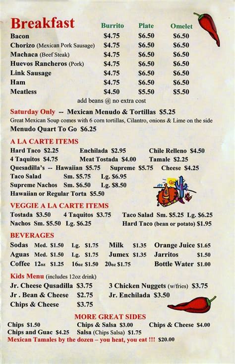 Menu At El Pique Mexican Food Restaurant Springfield Main St
