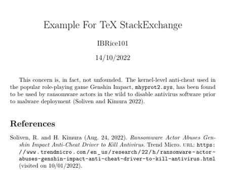 Cross Referencing Format Of References Slightly Incorrect Tex