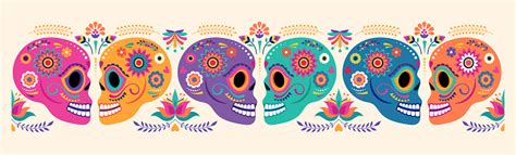 죽은 자의 날 디아 드 로스 무에르토 화려한 멕시코 꽃 배너 피에스타 할로윈 홀리데이 포스터 파티 전단지 재미있는 인사말 카드 만성절에 대한 스톡 벡터 아트 및 기타 이미지