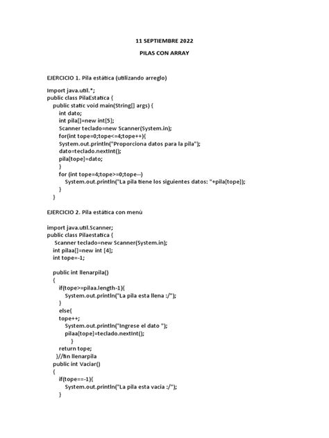 12 09 2022 Ejercicios Pilas Implementación De Pilas Con Arreglos Pdf Ingeniería De