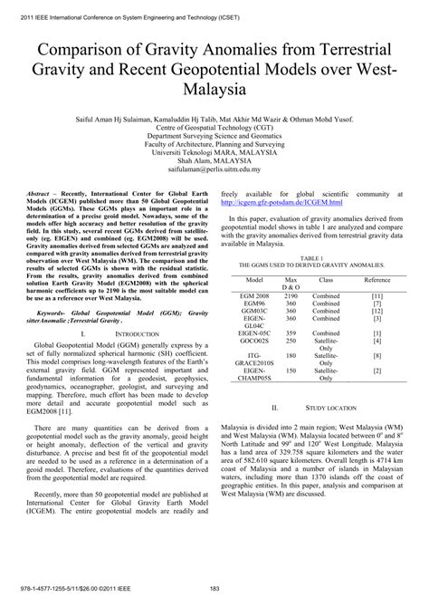 Pdf Comparison Of Gravity Anomalies From Terrestrial Gravity And