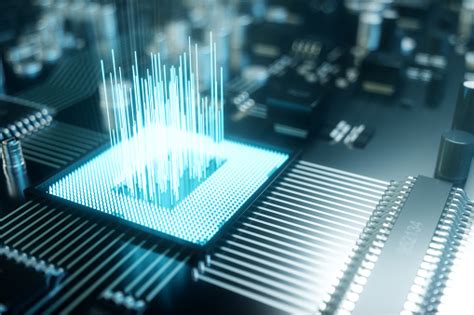 3d 그림 컴퓨터 칩 인쇄 회로 보드에 프로세서 했다 클라우드로 데이터 전송의 개념입니다 인공 지능의 형태로 중앙 프로세서입니다 데이터 전송 3차원 형태에 대한 스톡 사진