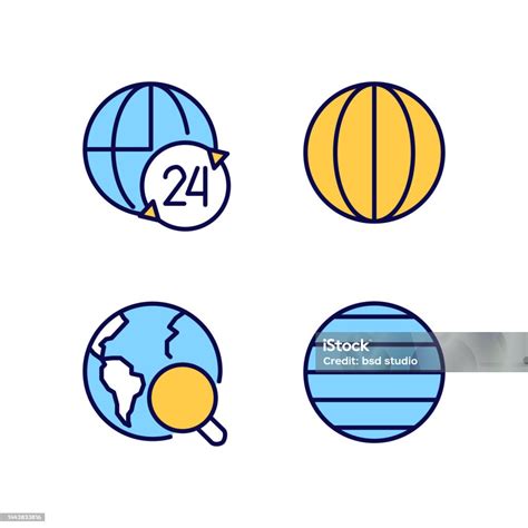 Geography Pixel Perfect Rgb Color Icons Set Stock Illustration