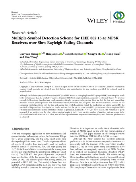 Pdf Multiple Symbol Detection Scheme For Ieee 802 15 4c Mpsk Receivers Over Slow Rayleigh
