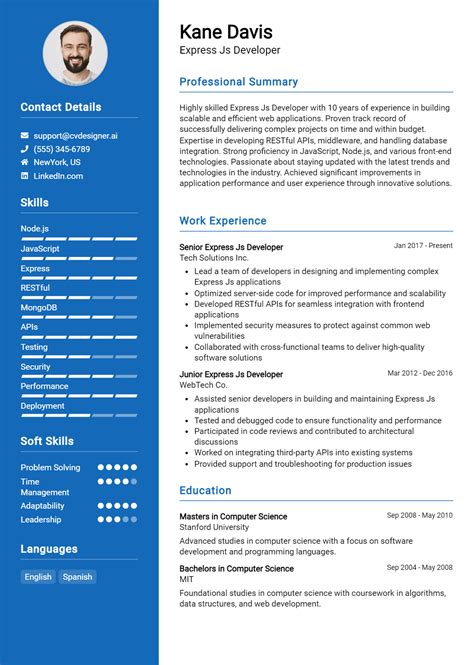 express js developer resume example for 2024 free templates