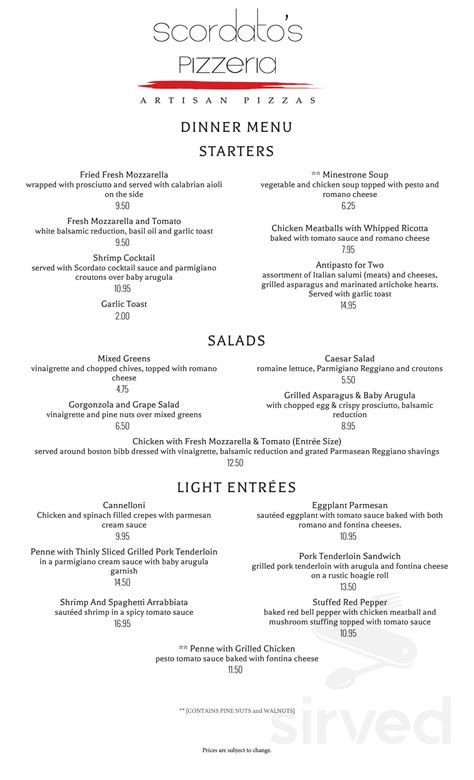 Menu For Scordatos Pizzeria In Tucson Az Sirved