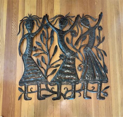 Whimsical Large Metal Haitian Sculpture Steel Drum Coastal Island Art
