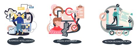 전략적 사업 계획 자동화 프로세스 비즈니스 사명 규칙 비전 선언문 경쟁 정보 개념에 대한 스톡 벡터 아트 및 기타 이미지