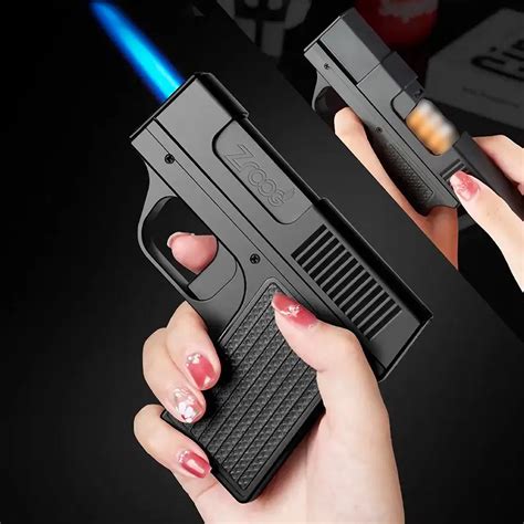 Refillable Gun Shaped Lighter With Cigarette Case