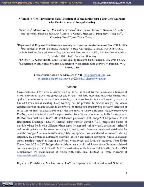 Pdf Affordable High Throughput Field Detection Of Wheat Stripe Rust