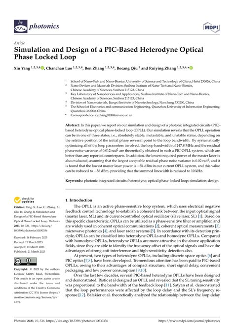 Pdf Simulation And Design Of A Pic Based Heterodyne Optical Phase Locked Loop
