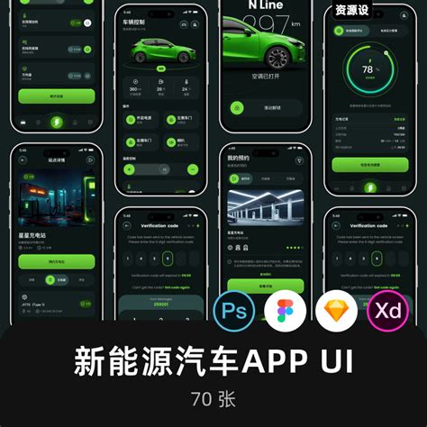 整套中文新能源电动汽车充电app Ui设计figma素材psd Xd模板【2175期】