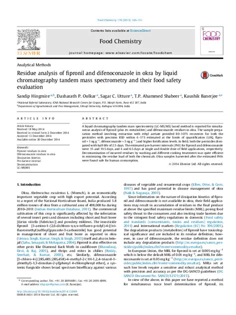Pdf Residue Analysis Of Fipronil And Difenoconazole In Okra By Liquid Chromatography Tandem