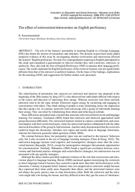 Pdf The Effect Of Extroversion Introversion On English Proficiency