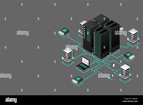 concept of data network management vector isometric map with business