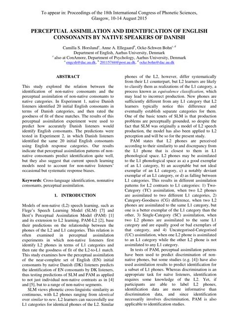 Pdf Perceptual Assimilation And Identification Of English Consonants By Native Speakers Of Danish
