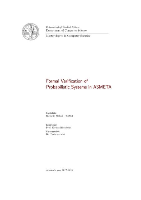 Formal Verification Of Probabilistic Systems In Asmeta Pdf