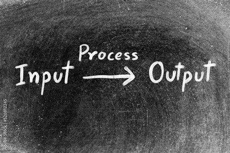 White Chalk Hand Writing In Flow Of Input And Output With Process On