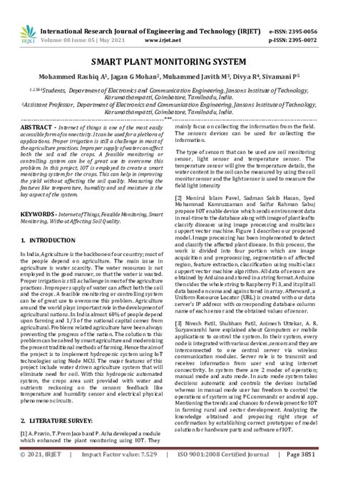 Pdf Irjet Smart Plant Monitoring System