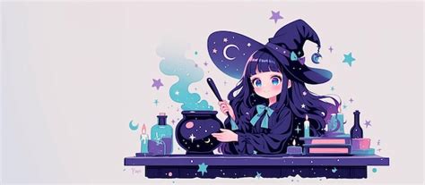 Premium Photo Girl Dressed As A Smiling Witch Using A Cauldron Anime