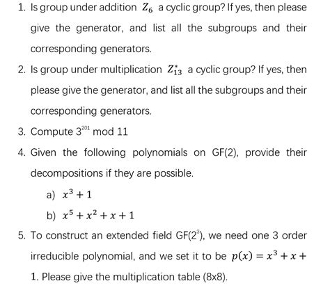 Solved 1 Is Group Under Addition Z6 A Cyclic Group If Yes