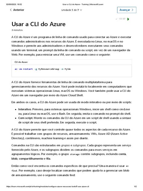 67 Usar A Cli Do Azure Training Microsoft Learn Pdf Interface