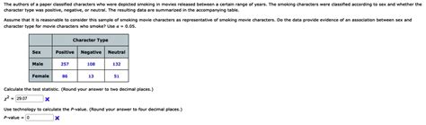 Solved The Authors Of A Paper Classified Characters Who Were Depicted Smoking In Movies