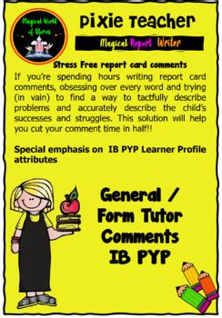 IB PYP Report Card Comments By Magical World Of Stories TpT