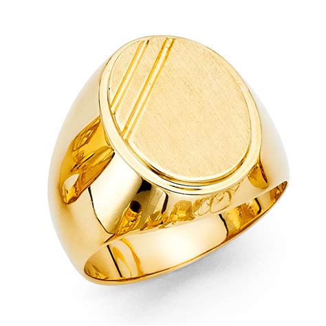 Gemapex Solid 14k Yellow Gold Mens Oval Ring Band Brushed Finish