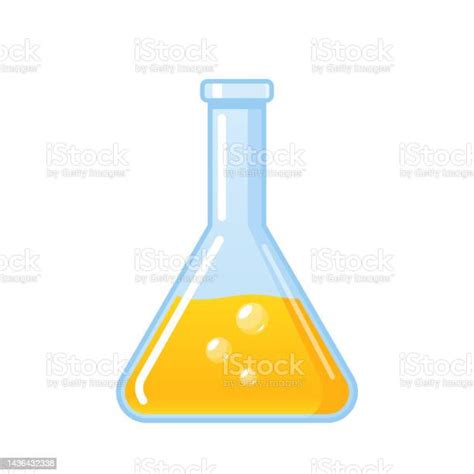 화학 플라스크 아이콘 흰색에 고립 유리 비커 튜브 또는 노란색 피즈 액체가있는 플라스크 화학 장비 비커에 대한 스톡 벡터 아트