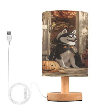 Wobogo Hallowween Husky Bedroom Table Lamp Usb Power Connector Wooden