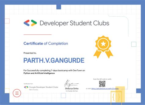 python and artificial intelligence gdsc certificate of completion
