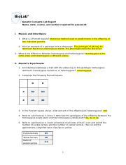 Genetics Concepts LR Doc BioLab Genetic Concepts Lab Report Name Date Course And Section