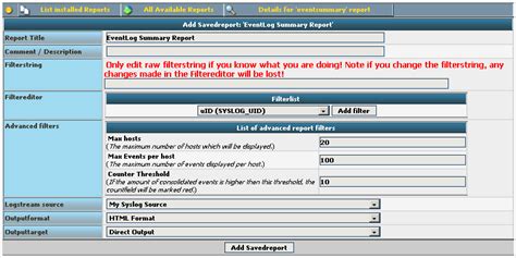 using the reports module adiscon loganalyzer