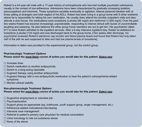 Example Of A Case Vignette And Survey Treatment Options Download Scientific Diagram