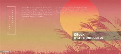 오리엔탈 일본식 추상무늬 배경 디자인 일몰 풍경 경관 의 갈대와 잔디 밭 일몰에 대한 스톡 벡터 아트 및 기타 이미지 일몰 배경 주제 0명 Istock