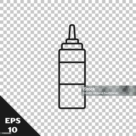 투명 한 배경에 격리 된 검은 선 소스 병 아이콘입니다 패스트 푸드 소스 케첩 겨자 마요네즈 병 벡터 일러스트레이션 드레싱 식품에 대한 스톡 벡터 아트 및 기타 이미지