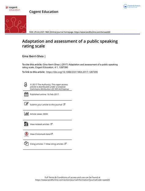 Pdf Adaptation And Assessment Of A Public Speaking Rating Scale