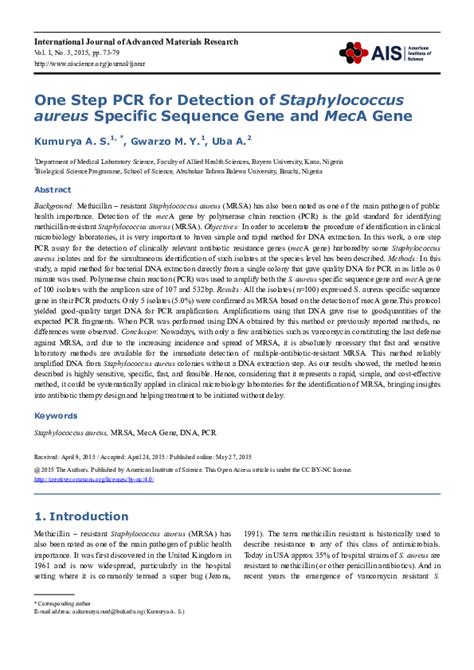Pdf Pcr Detection Of Staphylococcus Aureus And Meca Gene In Patients With Invasive Infections