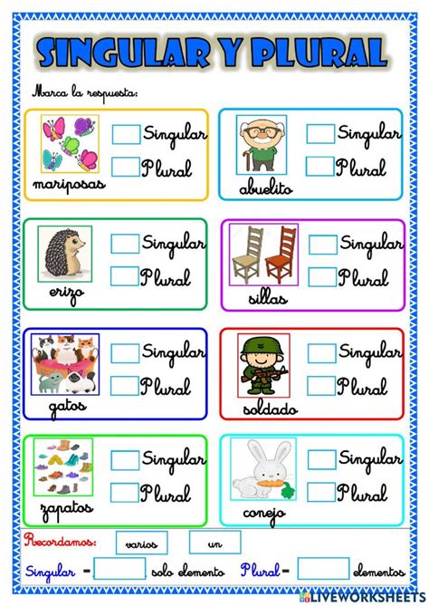 Singular Y Plural Interactive Activity For Primer Grado Lecciones De