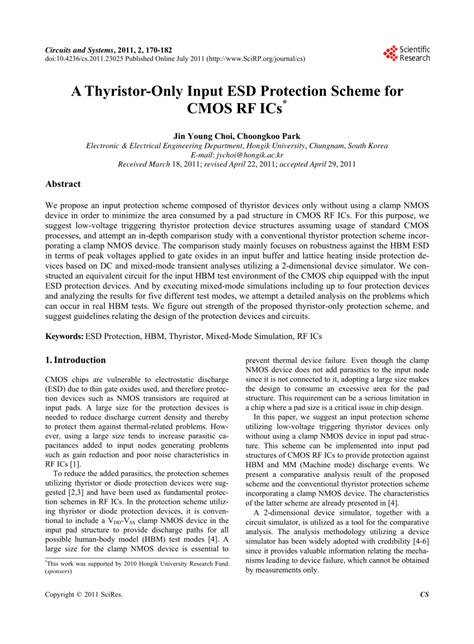 Pdf A Thyristor Only Input Esd Protection Scheme For Cmos Rf Ics