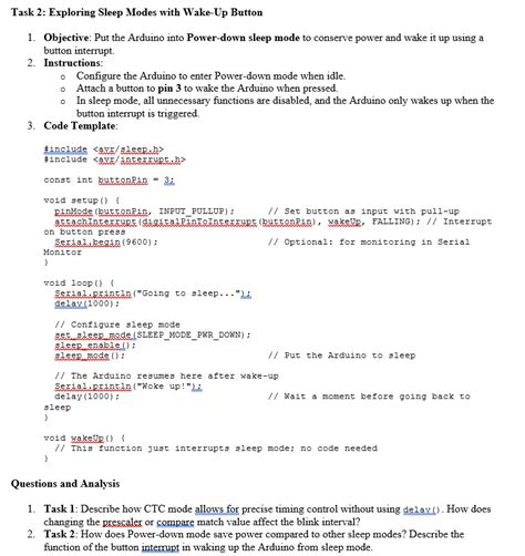 Solved By An Expert Task 2 Exploring Sleep Modes With Wake Up Button1