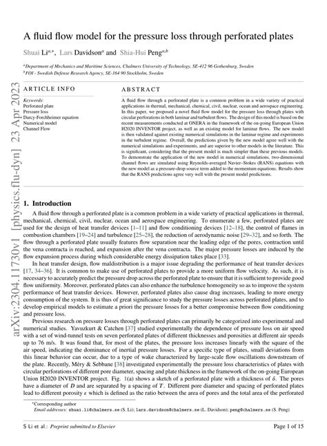 Pdf A Fluid Flow Model For The Pressure Loss Through Perforated Plates