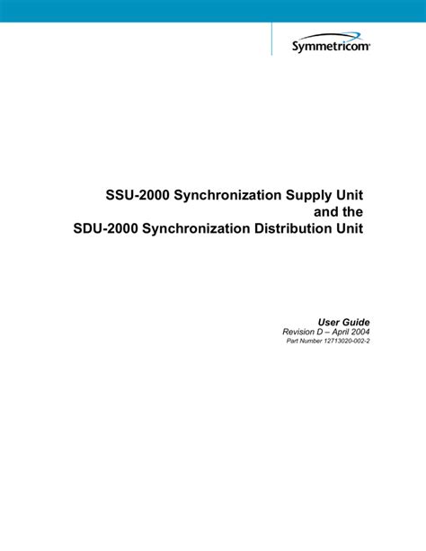 Symmetricom Ssu 2000 User Manual