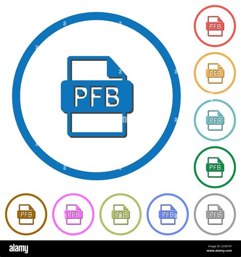 Pfb File Format Flat Color Vector Icons With Shadows In Round Outlines